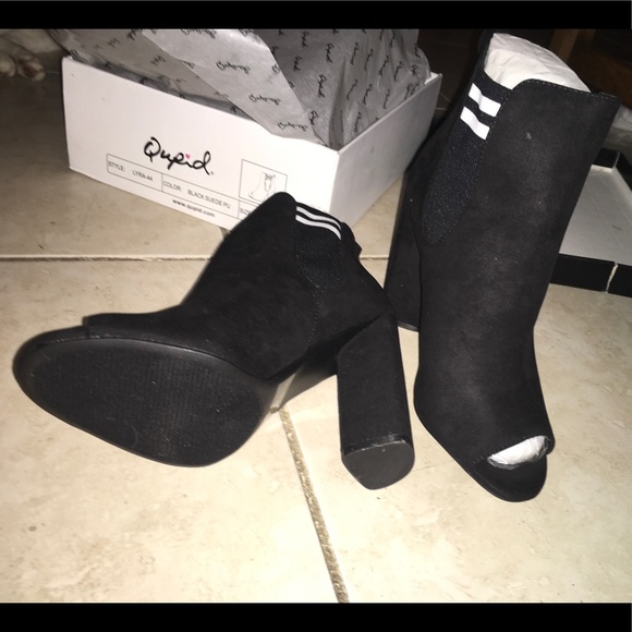 Shoes | Black Peep Toe Striped Sock Panel Block Heel | Poshmark